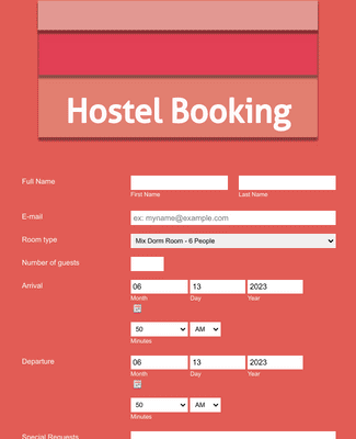 Hostel Booking Form - Light Coral and Responsive Form Template | Jotform