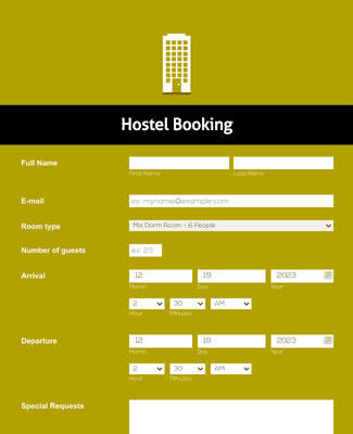 Hostel Booking Form - Light Olive and Responsive Form Template | Jotform
