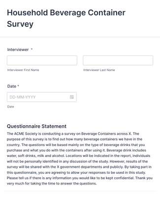 Household Beverage Container Survey Form Template | Jotform