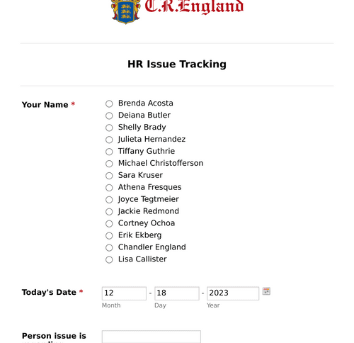 HR Issue Tracking Form Template | Jotform
