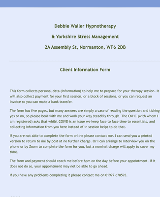 Hypnotherapy Client Information Form Template | Jotform