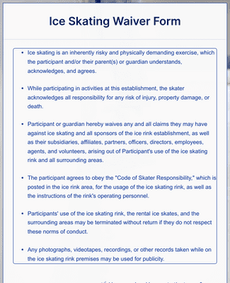 Ice Skating Waiver Form Template | Jotform