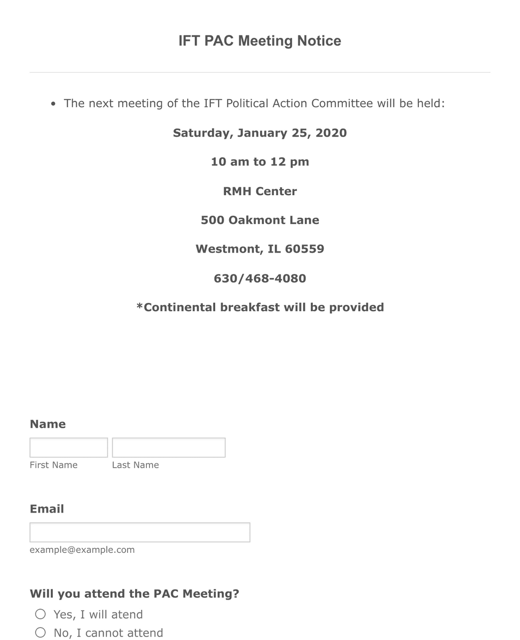 IFT PAC Meeting Notice Form Template | Jotform