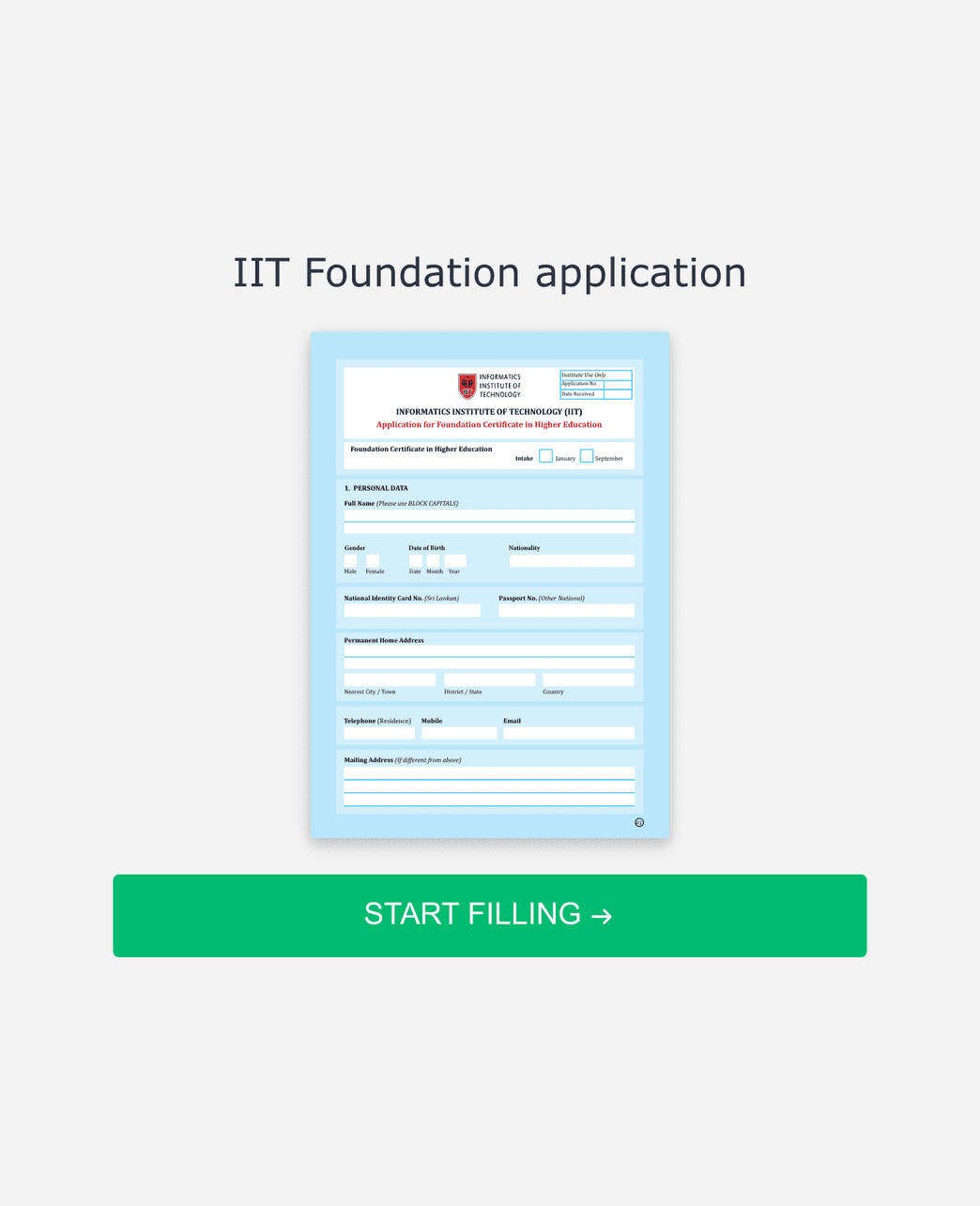 IIT Foundation application Form Template | Jotform