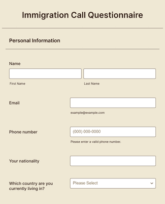 Immigration Call Questionnaire Form Template | Jotform