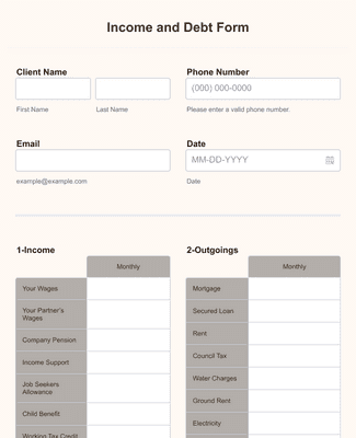 Income and Debt Form Template | Jotform