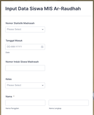 Input Data Siswa MIS Ar-Raudhah Template Formulir | Jotform