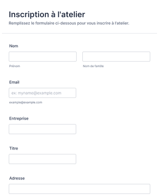 Inscription à l'atelier Modèle du formulaire | Jotform