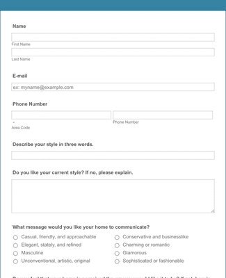 Interior Design Intake Questionnaire Form Template | Jotform
