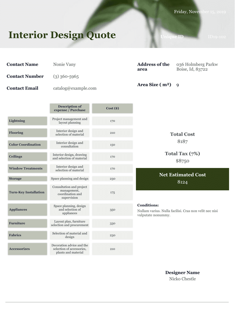 Interior Design Quote Template - PDF Templates | Jotform