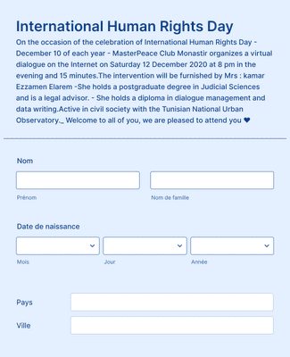International Human Rights Day Modèle du formulaire | Jotform