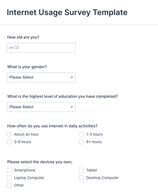 Internet Usage Survey Template Form Template | Jotform