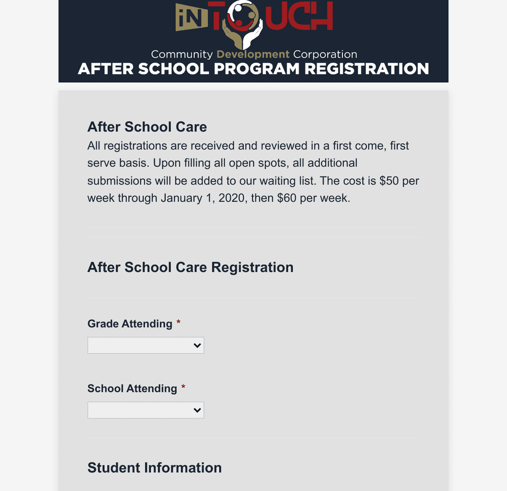 InTouch After School Program Registration Form Template | Jotform