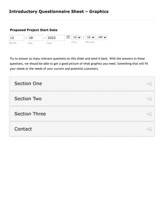Introductory Questionnaire Sheet for Graphics Form Template | Jotform