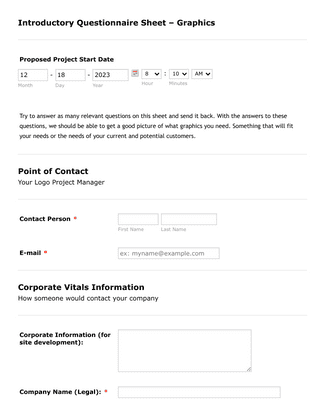 Introductory Questionnaire Sheet – Graphics Form Template | Jotform