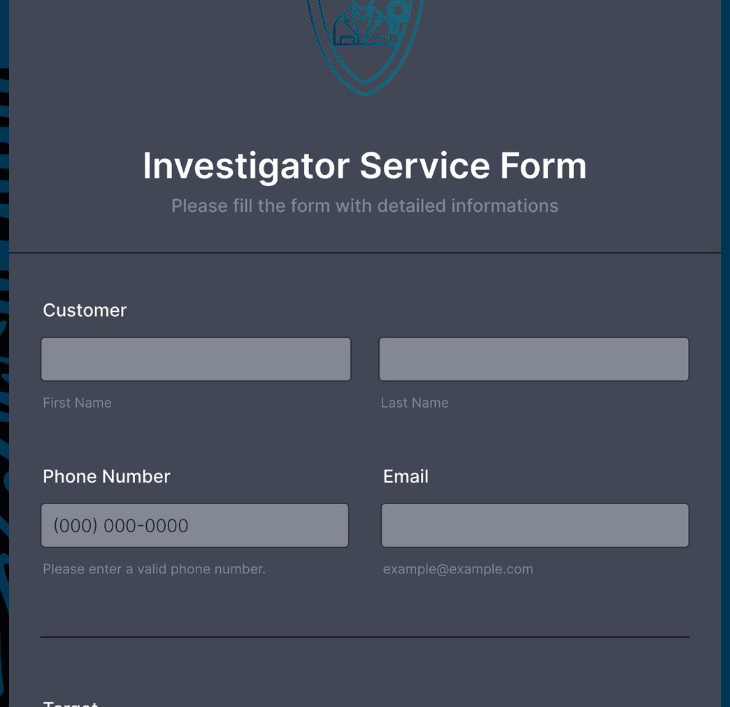 Investigator Service Form Template | Jotform