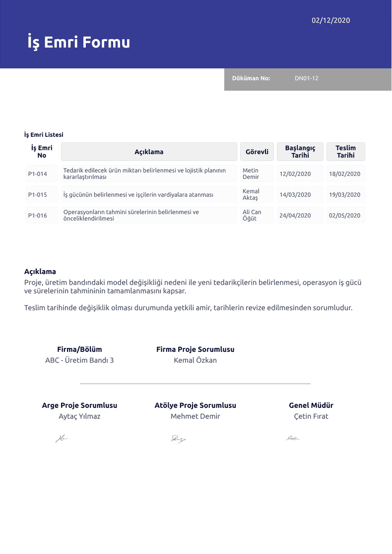 İş Emri Formu - PDF Şablonları | Jotform