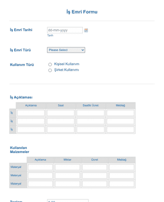 İş Emri Form Şablonu | Jotform