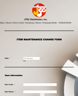 Item Maintenance Change Form Template | Jotform