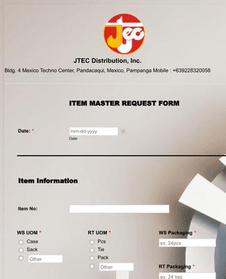 Item Master Request Form Template | Jotform