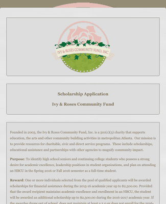 Ivy and Roses Community Fund Scholarship Application Form Template ...