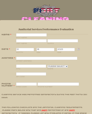 Janitorial Services Performance Evaluation Form Template | Jotform
