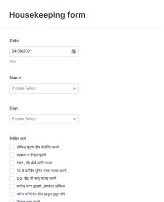 JF61 Housekeeping Form Template | Jotform