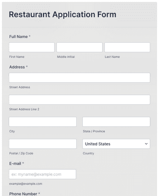 Restaurant Application Form Template | Jotform