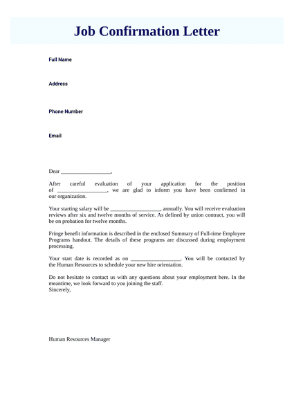 Job Confirmation Letter PDF Templates Jotform