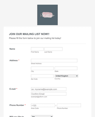 JOIN OUR MAILING LIST NOW!! Form Template | Jotform