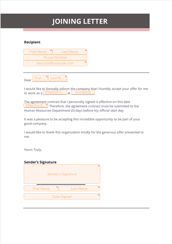 Joining Letter - Sign Templates | Jotform