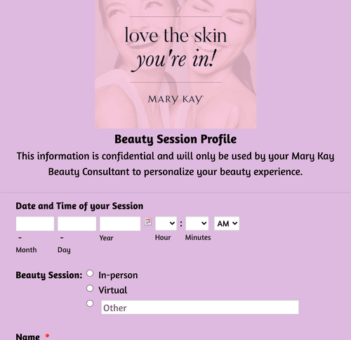Mary Kay Beauty Profile by Julie Potts Form Template | Jotform