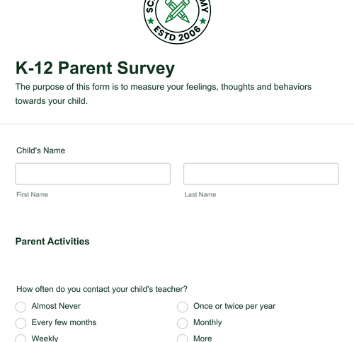 K-12 Parent Survey Form Template | Jotform