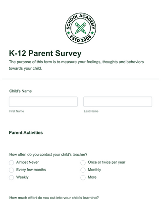 K-12 Parent Survey Form Template | Jotform