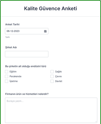 Kalite Güvence Anketi Form Şablonu | Jotform