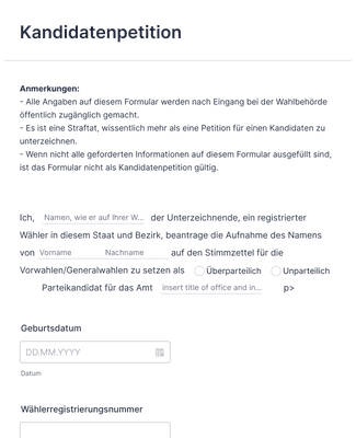 Kandidatenpetition Formularvorlage | Jotform