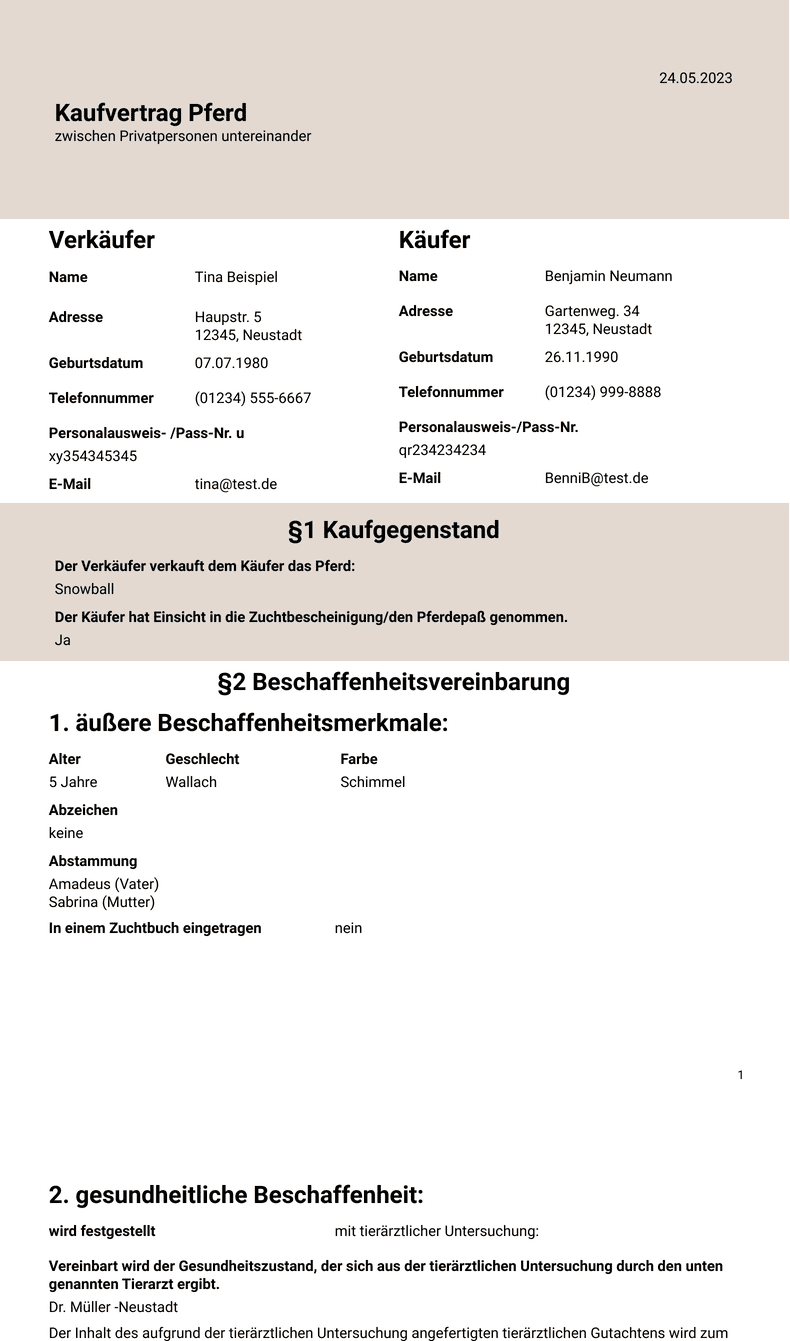 Kaufvertrag Pferd - PDF-Vorlagen | Jotform