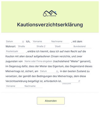 Kautionsverzichtserklärung Formularvorlage | Jotform