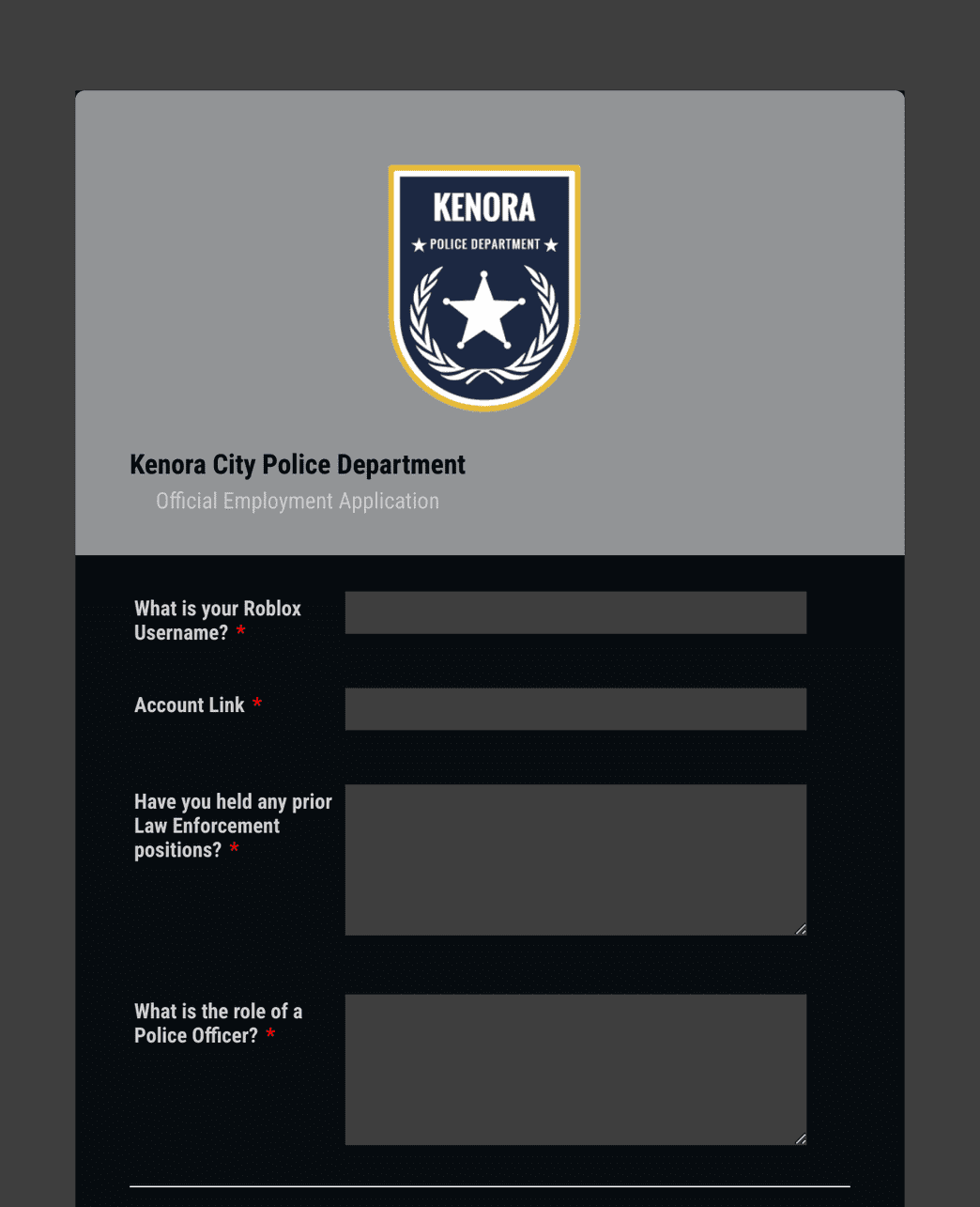 Kenora City Police Department Application Form Template | Jotform