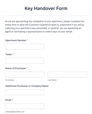 Key Handover Form Template | Jotform