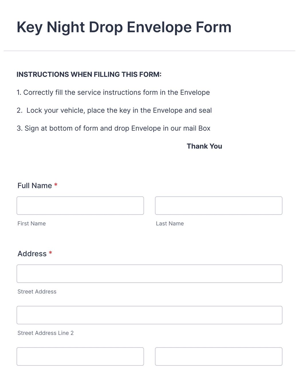Key Night Drop Envelope Form Template | Jotform