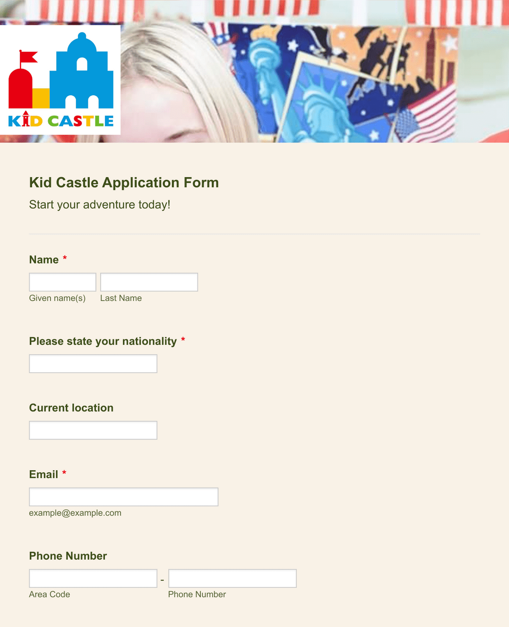 Kid Castle Application Form Template | Jotform