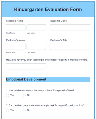 Kindergarten Evaluation Form Template | Jotform