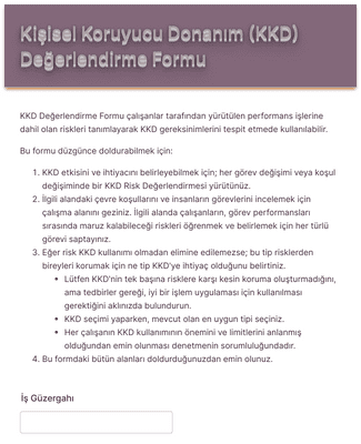 Kişisel Koruyucu Donanım (KKD) Değerlendirme Form Şablonu | Jotform
