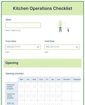 Kitchen Operations Checklist Form Template | Jotform