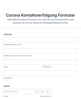 Kontaktnachverfolgung Formular Formularvorlage | Jotform