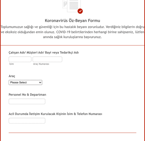 Koronavirüs Öz-Beyan Formu - VIVA TOYOTA Form Şablonu | Jotform