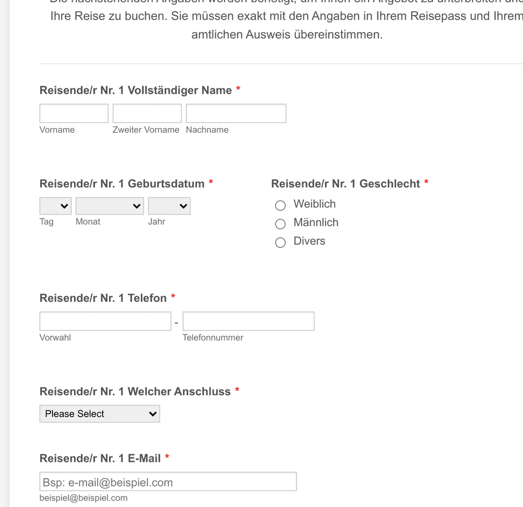 Kunden-Passagier-Informationen Formularvorlage | Jotform