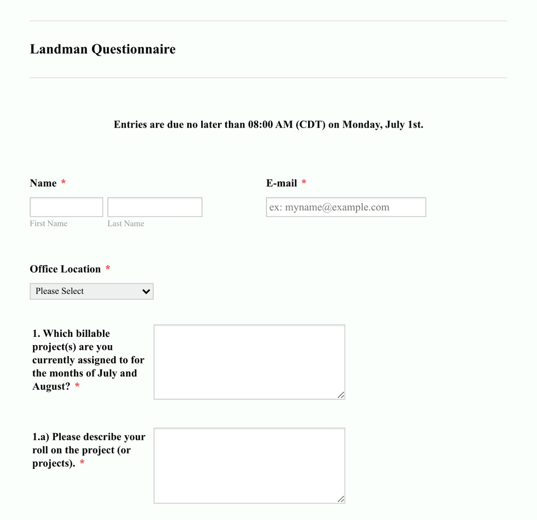 Landman Questionnaire Form Template | Jotform
