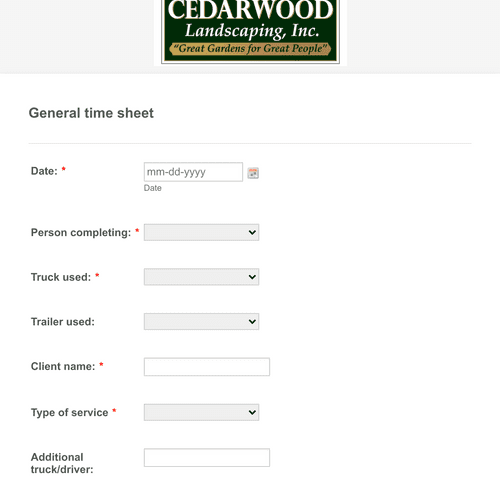Landscaping General time sheet Form Template | Jotform